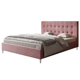 POLSTERBETT LUX Rio mit Kopfteil, 120 x 200 cm, Doppelbett mit Lattenrost aus Holz, Velourstoff Rosa, F&uuml;&szlig;e in Farbe: Wei&szlig;