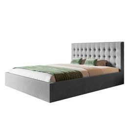 BETT 160x200 - Polsterbett mit Bettkasten und Holzrahmen - Modern Betten - Weicher Jasminstoff - Kollektion Rio, grau