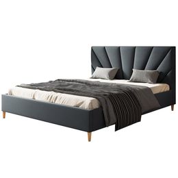 POLSTERBETT LUX Denver mit Kopfteil, 120 x 200 cm, Doppelbett mit Lattenrost aus Holz, Velourstoff Dunkelgrau, F&uuml;&szlig;e in Farbe: Braun