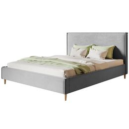 POLSTERBETT LUX RICO mit Kopfteil, 120 x 200 cm, Doppelbett mit Lattenrost aus Holz, Velourstoff Hellgrau, F&uuml;&szlig;e in Farbe: Braun