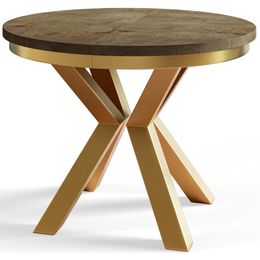 ESSZIMMERTISCH LOFT, ausziehbarer Tisch 100 cm/180 cm, Farbe: Dunkelbraun, mit Metallbeinen in Farbe Gold