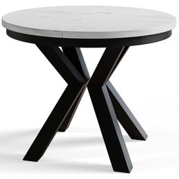 RUNDER Esszimmertisch LOFT, ausziehbarer Tisch Durchmesser: 120 cm/200 cm, Wohnzimmertisch Farbe: Hellgrau, mit Metallbeinen in Farbe Schwarz