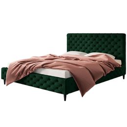 POLSTERBETT LUX Miami mit Kopfteil, 120 x 200 cm, Doppelbett mit Lattenrost aus Holz, Velourstoff Dunkegr&uuml;n, F&uuml;&szlig;e in Farbe: Schwarz