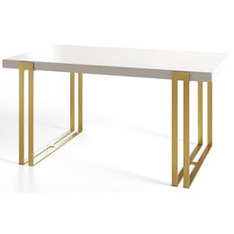 RECHTECKIGER Esszimmertisch ROSA, ausziehbarer Tisch, Gr&ouml;&szlig;e: 160-260X90X77 cm, Wohnzimmertisch Farbe: Wei&szlig;, mit Metallbeinen in Farbe Gold