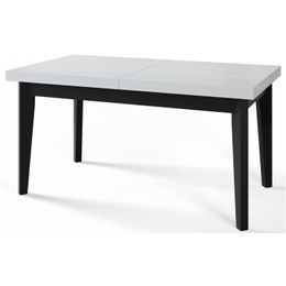 RECHTECKIGER Esszimmertisch SKANDI, ausziehbarer Tisch, Gr&ouml;&szlig;e: 120-160X80X78 cm, Wohnzimmertisch Farbe: Wei&szlig;, mit Holzbeinen in Farbe Schwarz