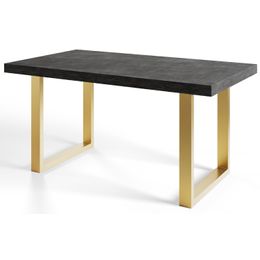 INDUSTRIELLER Esszimmertisch LOFT-U, ausziehbarer Tisch, Gr&ouml;&szlig;e: 120-220X80X77 cm, Wohnzimmertisch Farbe: Dunkelgrau, mit Metallbeinen in Farbe Gold