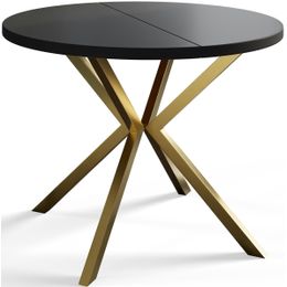 RUNDER Esszimmertisch LOFT LITEN, ausziehbarer Tisch Durchmesser: 120 cm/200 cm, Wohnzimmertisch Farbe: Schwarz, mit Metallbeinen in Farbe Gold