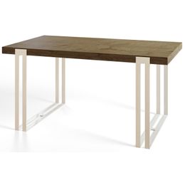 RECHTECKIGER Esszimmertisch ROSA, ausziehbarer Tisch, Gr&ouml;&szlig;e: 160-260X90X77 cm, Wohnzimmertisch Farbe: LEFKAS, mit Metallbeinen in Farbe Wei&szlig;