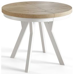 RUNDER Esstisch ausziehbar &ndash; Moderner Wohnzimmertisch und K&uuml;chentisch &ndash; Tisch mit Stabile Konstruktion, Durchmesser 80 cm - 130 cm - Farbe Halifax
