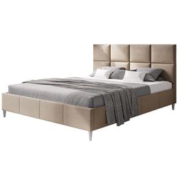 POLSTERBETT LUX Roma mit Kopfteil, 180 x 200 cm, Doppelbett mit Lattenrost aus Holz, Velourstoff Braun, F&uuml;&szlig;e in Farbe: Wei&szlig;