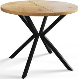 RUNDER Esszimmertisch LOFT LITEN, ausziehbarer Tisch Durchmesser: 120 cm/200 cm, Wohnzimmertisch Farbe: Hellbraun, mit Metallbeinen in Farbe Schwarz