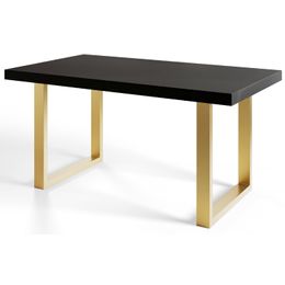 INDUSTRIELLER Esszimmertisch LOFT-U, Gr&ouml;&szlig;e: 200X100X77 cm, Wohnzimmertisch Farbe: Schwarz, mit Metallbeinen in Farbe Gold