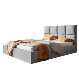 BETT 90x200 - Polsterbett mit Bettkasten und Holzrahmen - Modern Betten - Glatter Kronos-Stoff - Kollektion Roma, grau