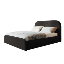 BETT 160x200 - Polsterbett mit Bettkasten und Holzrahmen - Modern Betten - Amor-Samtstoff - Kollektion Vienna - Schwarz