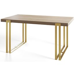 RECHTECKIGER Esszimmertisch ROSA, Gr&ouml;&szlig;e: 140X80X77 cm, Wohnzimmertisch Farbe: SONOMA, mit Metallbeinen in Farbe Gold