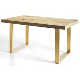 INDUSTRIELLER Esszimmertisch LOFT-U, Gr&ouml;&szlig;e: 200X100X77 cm, Wohnzimmertisch Farbe: ARTISAN, mit Metallbeinen in Farbe Gold