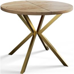 RUNDER Esszimmertisch LOFT LITEN, ausziehbarer Tisch Durchmesser: 100 cm/180 cm, Wohnzimmertisch Farbe: Braun, mit Metallbeinen in Farbe Gold