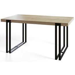 RECHTECKIGER Esszimmertisch ROSA, ausziehbarer Tisch, Gr&ouml;&szlig;e: 140-240X80X77 cm, Wohnzimmertisch Farbe: HALIFAX, mit Metallbeinen in Farbe Schwarz
