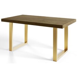 INDUSTRIELLER Esszimmertisch LOFT-U, ausziehbarer Tisch, Gr&ouml;&szlig;e: 160-260X90X77 cm, Wohnzimmertisch Farbe: LEFKAS, mit Metallbeinen in Farbe Gold