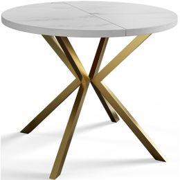 RUNDER Esszimmertisch LOFT LITEN, ausziehbarer Tisch Durchmesser: 100 cm/180 cm, Wohnzimmertisch Farbe: Marmur, mit Metallbeinen in Farbe Gold