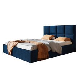 BETT 160x200 - Polsterbett mit Bettkasten und Holzrahmen - Modern Betten - Glatter Kronos-Stoff- Kollektion Roma, Blau