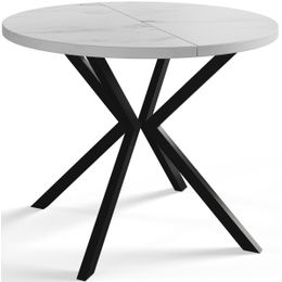 RUNDER Esszimmertisch LOFT LITEN, ausziehbarer Tisch Durchmesser: 100 cm/180 cm, Wohnzimmertisch Farbe: Marmur, mit Metallbeinen in Farbe Schwarz