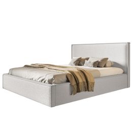 BETT 140x200 - Polsterbett mit Bettkasten und Holzrahmen - Modern Betten - Kuscheliger Catch-Me-Stoff - Kollektion Milano - Wei&szlig;