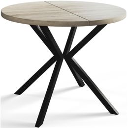 RUNDER Esszimmertisch LOFT LITEN, ausziehbarer Tisch Durchmesser: 100 cm/180 cm, Wohnzimmertisch Farbe: Beige, mit Metallbeinen in Farbe Schwarz