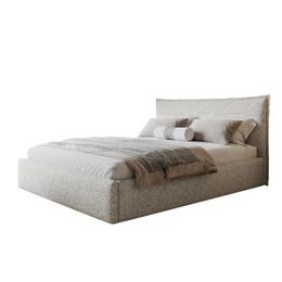 BETT 180x200 - Polsterbett mit Bettkasten und Holzrahmen - Modern Betten - Eleganter Puente-Stoff - Kollektion Rimini - Beige Melange