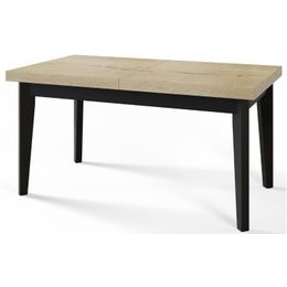 RECHTECKIGER Esszimmertisch SKANDI, ausziehbarer Tisch, Gr&ouml;&szlig;e: 200-300X100X78 cm, Wohnzimmertisch Farbe: HALIFAX, mit Holzbeinen in Farbe Schwarz