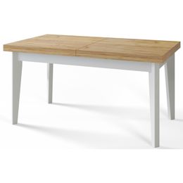 RECHTECKIGER Esszimmertisch SKANDI, ausziehbarer Tisch, Gr&ouml;&szlig;e: 160-210X90X78 cm, Wohnzimmertisch Farbe: CRAFT, mit Holzbeinen in Farbe Wei&szlig;