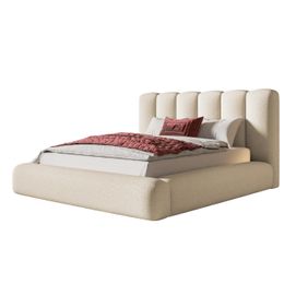 BETT 120x200 - Polsterbett mit Bettkasten und Holzrahmen - Modern Bett - Eleganter Catch Me-Stoff - Kollektion Alva Maxi - Beige