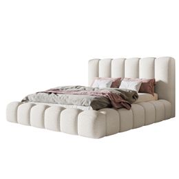 BETT 120x200 - Polsterbett mit Bettkasten und Metallrahmen - Modern Bett - Eleganter Catch Me-Stoff - Kollektion Nora Maxi - Wei&szlig;