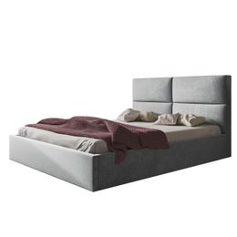 BETT 140x200 - Polsterbett mit Bettkasten und Holzrahmen - Modern Betten - Weicher Jasminstoff - Kollektion Lizbona, Grau