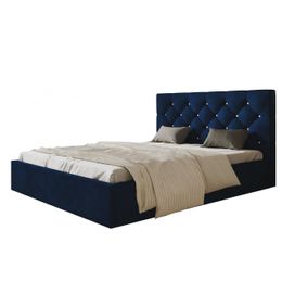 BETT 90x200 - Polsterbett mit Bettkasten und Holzrahmen - Elegant Betten - Glatter Kronos-Stoff - Kollektion Boston, Blau