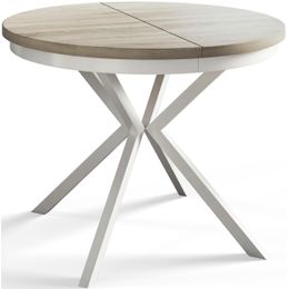 RUNDER Esszimmertisch BERGO, ausziehbarer Tisch Durchmesser: 100 cm/180 cm, Wohnzimmertisch Farbe: Beige, mit Metallbeinen in Farbe Wei&szlig;