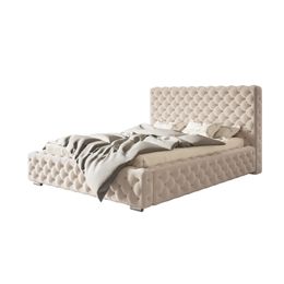 POLSTERBETT Miami, 140x200 cm, mit Bettkasten und Lattenrost aus Holz, Velourstoff, Farbe: Beige