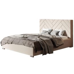 POLSTERBETT Sevilla mit Kopfteil, 120x200 cm, Doppelbett mit Bettkasten und Lattenrost aus Holz, Velourstoff Beige