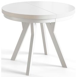 RUNDER Esstisch ausziehbar &ndash; Moderner Wohnzimmertisch und K&uuml;chentisch &ndash; Tisch mit Stabile Konstruktion, Durchmesser 90 cm - 190 cm - Farbe Wei&szlig;