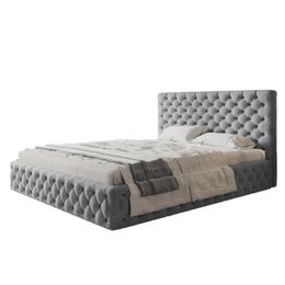 BETT 180x200 - Polsterbett mit Bettkasten und Holzrahmen - Elegant Betten - Weicher Jasminstoff - Kollektion Miami, Grau
