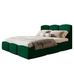 BETT 120x200 - Polsterbett mit Bettkasten und Holzrahmen - Modern Betten - Glatter Kronos-Stoff- Kollektion Zoya - Gr&uuml;n