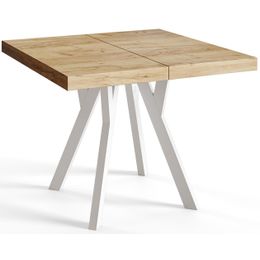 QUADRATISCHER Esstisch ausziehbar &ndash; Moderner Wohnzimmertisch und K&uuml;chentisch &ndash; Tisch mit Holzbeinen, Durchmesser 100 cm - 200 cm - Farbe Craft