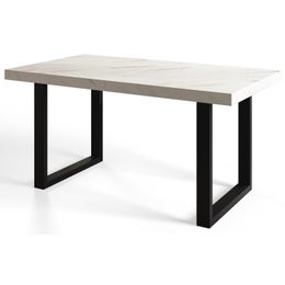 INDUSTRIELLER Esszimmertisch LOFT-U, ausziehbarer Tisch, Gr&ouml;&szlig;e: 160-260X90X77 cm, Wohnzimmertisch Farbe: MARMUR, mit Metallbeinen in Farbe Schwarz