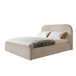BETT 160x200 - Polsterbett mit Bettkasten und Holzrahmen - Modern Betten - Hochwertiger Poso-Stoff - Kollektion Vienna - Beige
