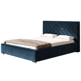 POLSTERBETT Monaco mit Kopfteil, 120x200 cm, Doppelbett mit Bettkasten und Lattenrost aus Holz, Velourstoff Dunkelblau