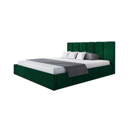 BETT 90x200 - Polsterbett mit Bettkasten und Holzrahmen - Modern Betten - Glatter Kronos-Stoff - Kollektion Tokio, Gr&uuml;n