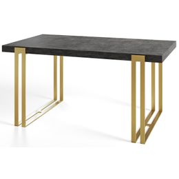RECHTECKIGER Esszimmertisch ROSA, ausziehbarer Tisch, Gr&ouml;&szlig;e: 140-240X80X77 cm, Wohnzimmertisch Farbe: Dunkelgrau, mit Metallbeinen in Farbe Gold