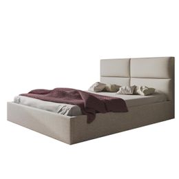 BETT 90x200 - Polsterbett mit Bettkasten und Holzrahmen - Modern Betten - Eleganter Malm&ouml;-Stoff- Kollektion Lizbona, Beige