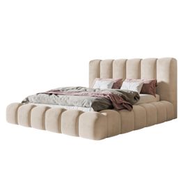 BETT 180x200 - Polsterbett mit Bettkasten und Holzrahmen - Modern Bett - Eleganter Amor-Velvet-Stoff - Kollektion Nora Maxi - Beige