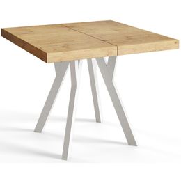 QUADRATISCHER Esstisch ausziehbar &ndash; Moderner Wohnzimmertisch und K&uuml;chentisch &ndash; Tisch mit Holzbeinen, Durchmesser 100 - 200 cm - Farbe Lancelot